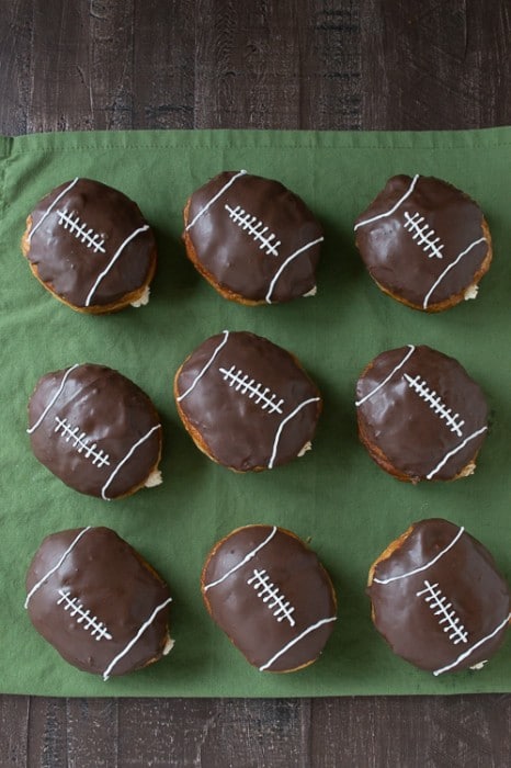 Cream Filled Chocolate Football Donuts