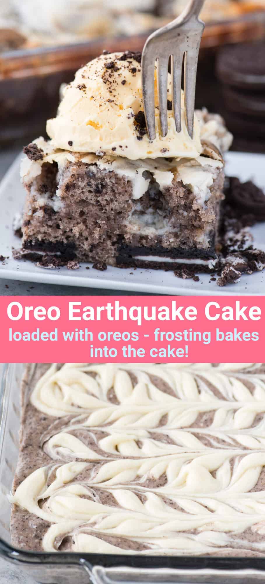 Oreo Earthquake Cake - frosting bakes into the cake!