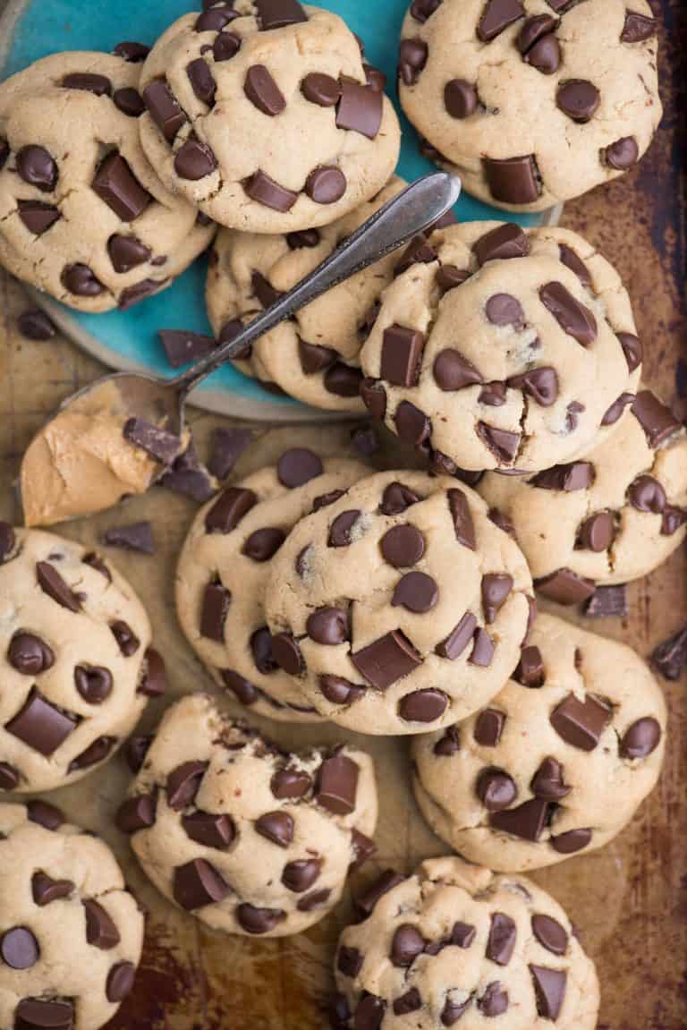 Peanut Butter Chocolate Chip Cookies - 11 ingredients and no chilling!